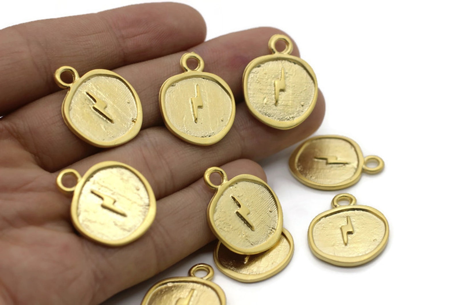 Lightning in Coin Pendant 24k Matt Gold Lightning Bolt Gold - Etsy