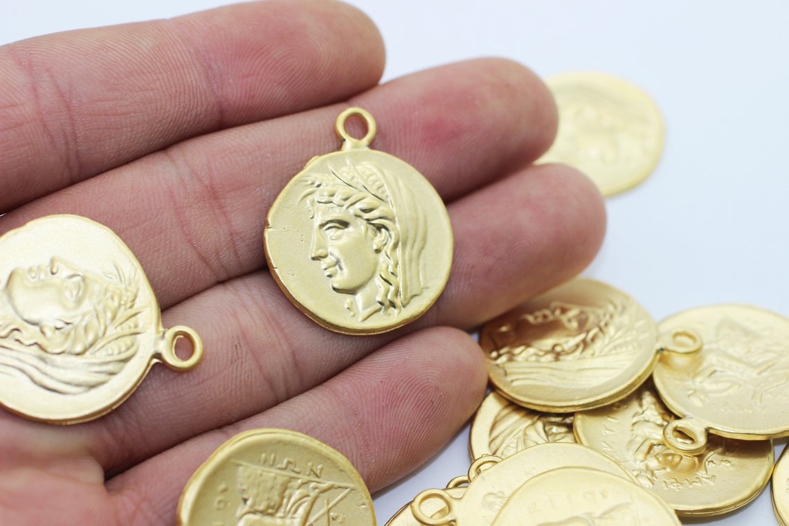Ancient Greek Coins Matt Gold Coins coin pendant double | Etsy