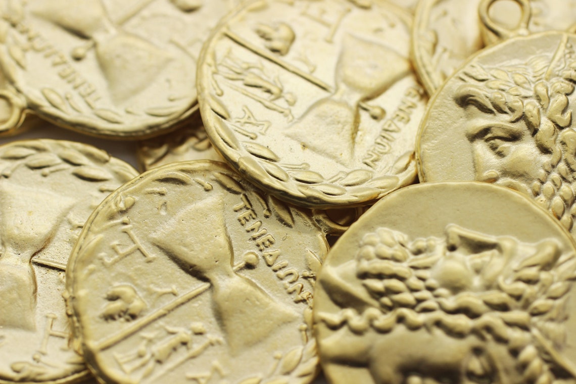 Matt Gold Coins, 28x34 Mm Gold Pendant, Double Side Charms, Troy Coin ...