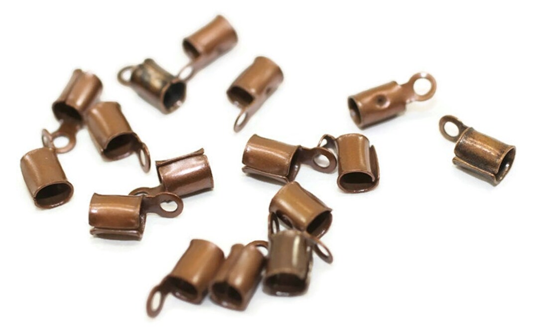 Antique Copper Leather Crimp Ends With Loop (4x10mm), Cord Ends, Crimp ...
