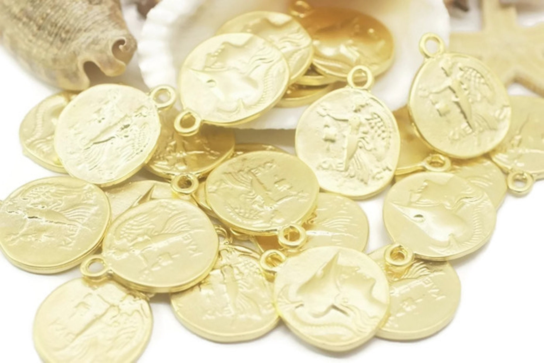 2 Pcs Matt Gold Plated Coins 24x30 Mm Gold Pendant Double - Etsy