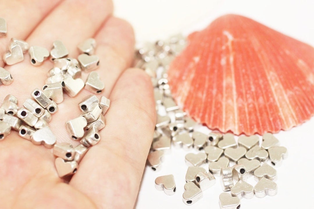 Matt Silver Tiny Puff Heart Beads, 5.7x 6.6 Mm Small Little Twinkle ...