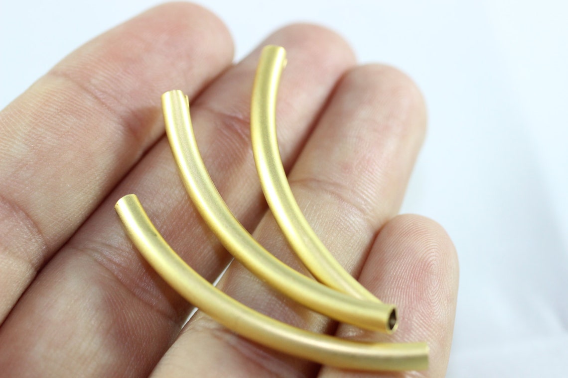 Premium Matte Gold Plated Curved Tubes, 4x42 Mm Curved Gold Tube Beads ...