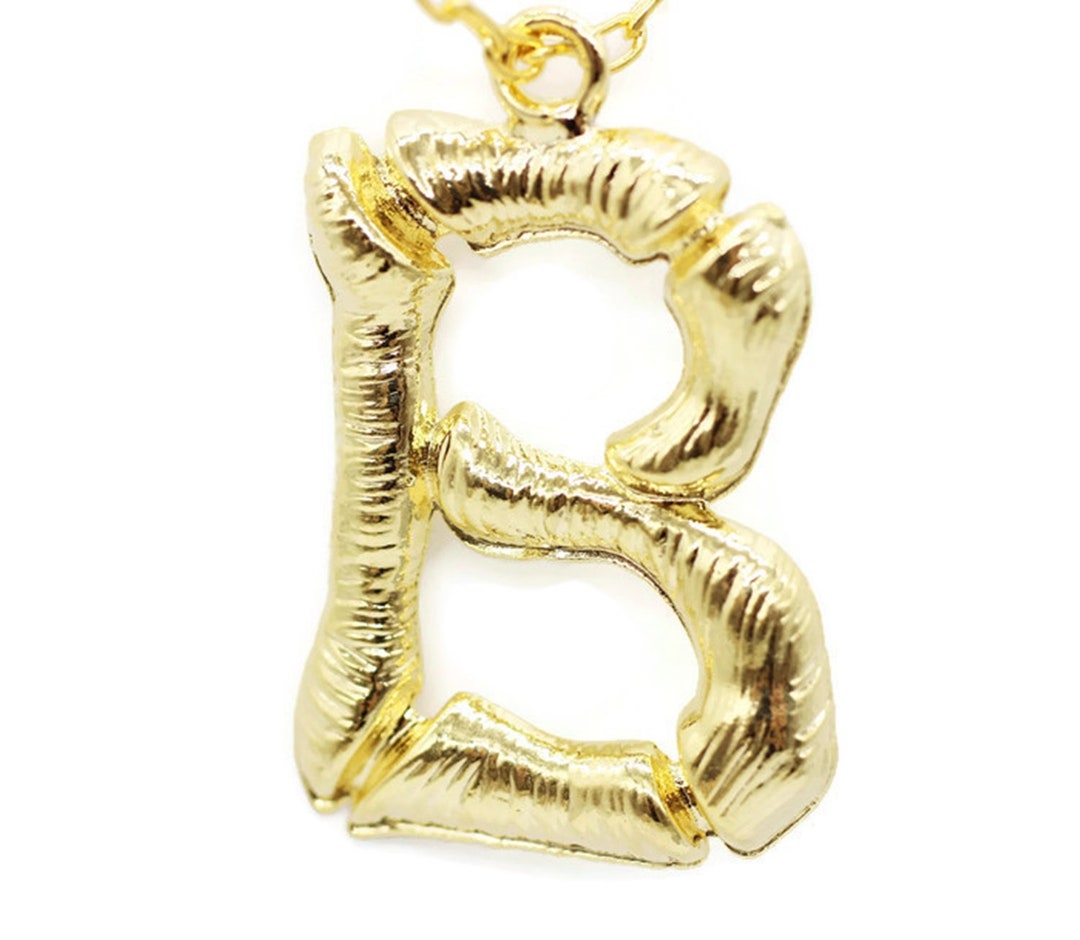 Letter B, Initial Alphabet Letter Pendant Necklace in 24k Shiny Gold ...