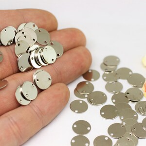 10 Mm Disc Silver Tone Tiny Round Charms, 10 Mm Two Holes Connectors ...