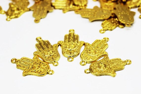 24 K Matt Gold Plated Hamsa Connectors With Two Holes Hamsa | Etsy