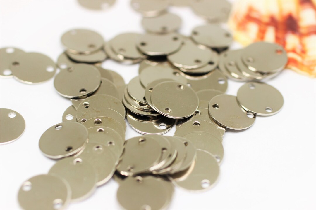 10 Mm Disc Silver Tone Tiny Round Charms, 10 Mm Two Holes Connectors ...