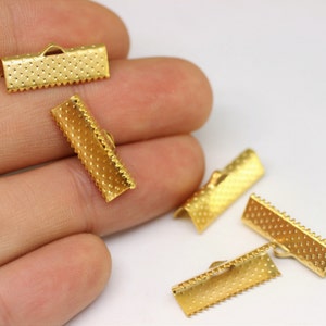 Gold Plated Ribbon Crimp Ends, 20 Mm Cord End Tip Crimp- Jewelry Making ...