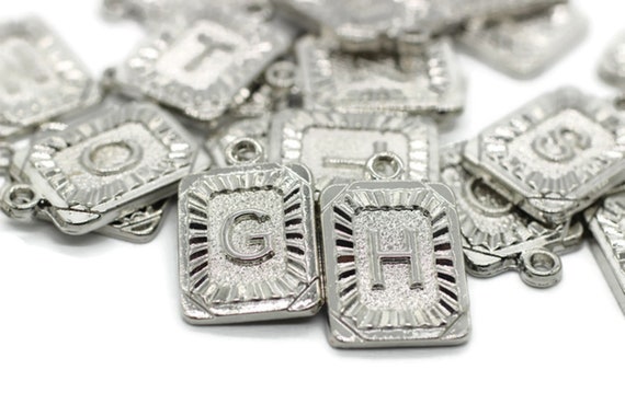 Rhodium Letter Charms Alphabet Letter Charms Square Letter | Etsy