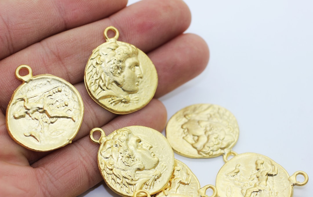 Matt Gold Coin Charm, 26x30 Mm King Leonidas of Sparta Charm, Roman ...