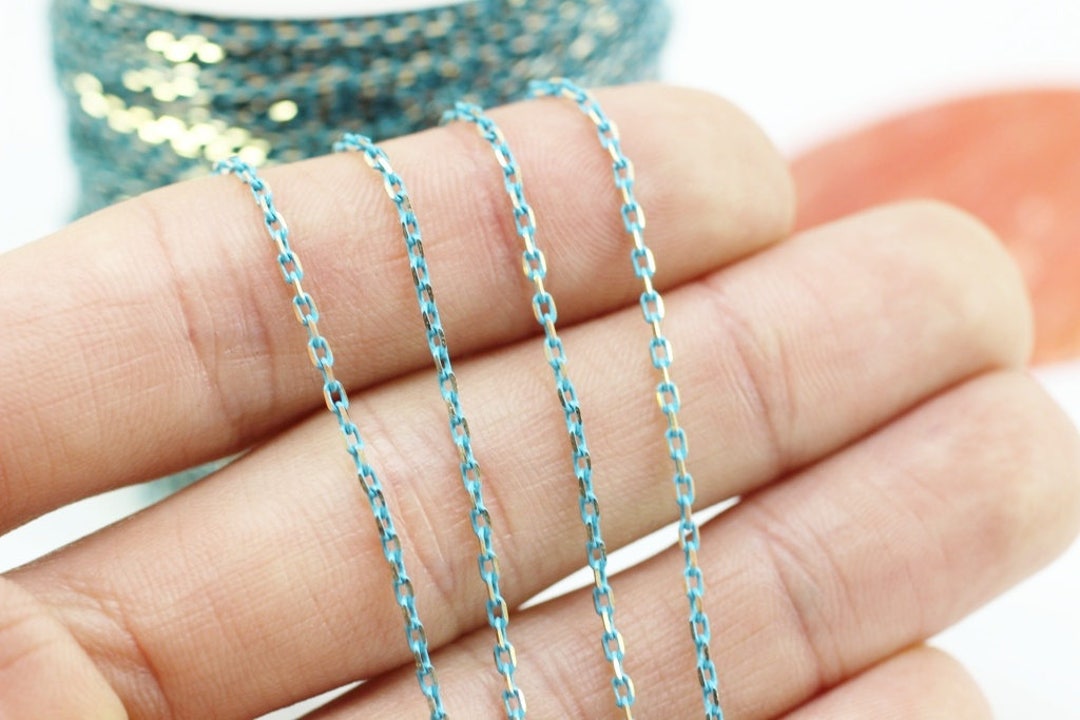 1.8x3 Mm Light Blue Chain Link, Brass Chains, Loose Chain, Gold Chain ...