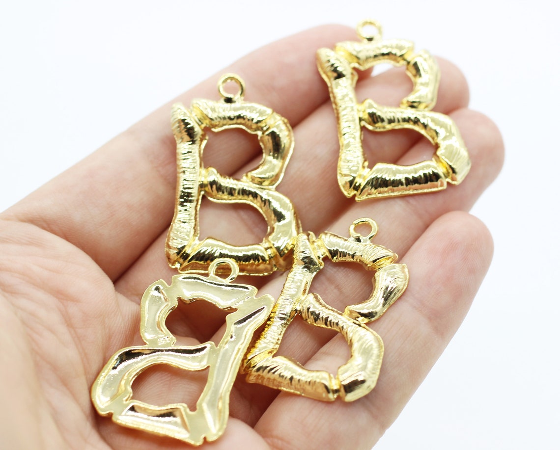 Letter B, Initial Alphabet Letter Pendant Necklace in 24k Shiny Gold ...