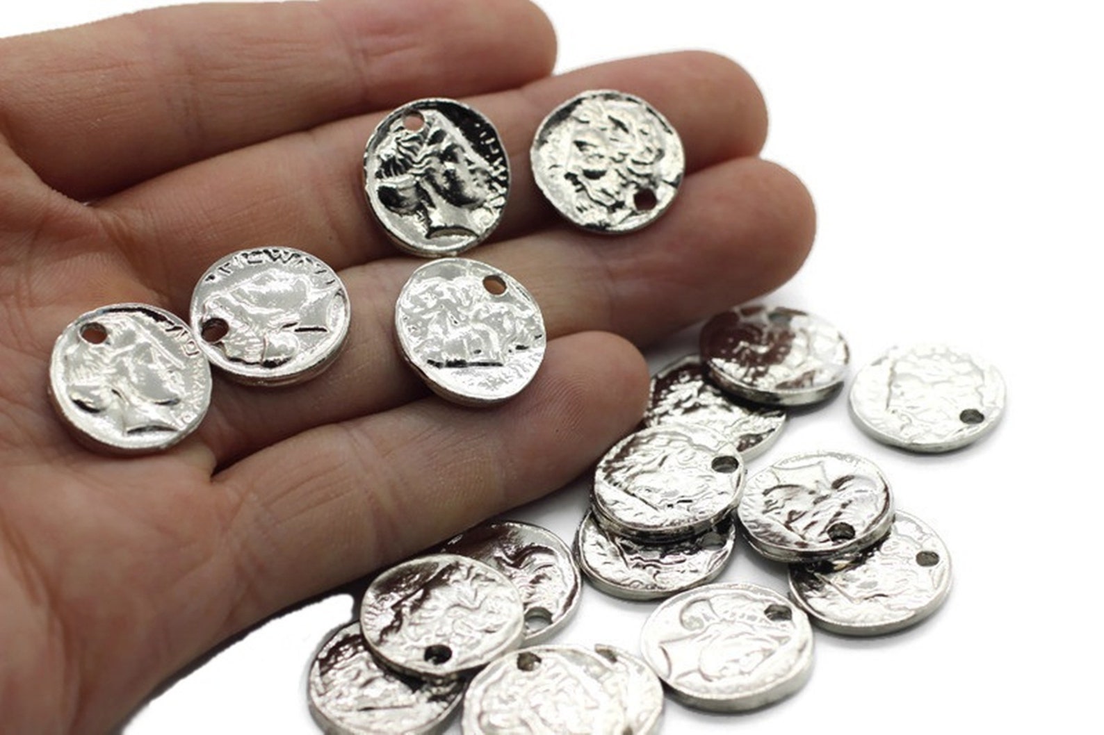 Rhodium Coins, 18 Mm Rhodium Pendant, Double Side Charms, Ancient Greek ...