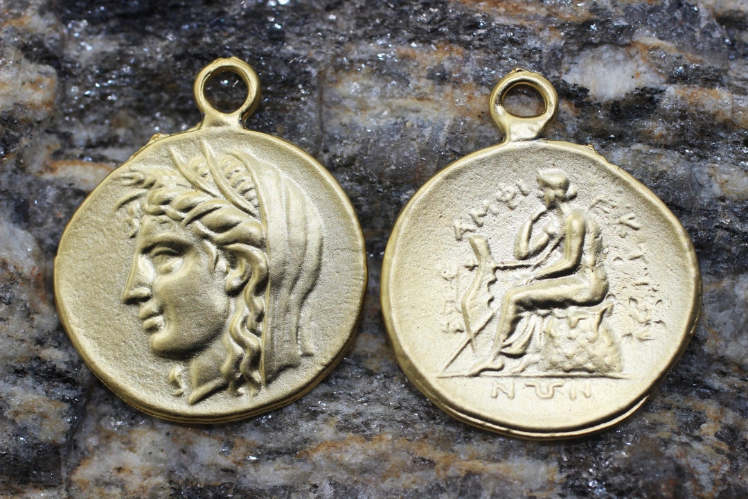 Ancient Greek Coins, Matt Gold Coins, Coin Pendant, Double Side Charms ...