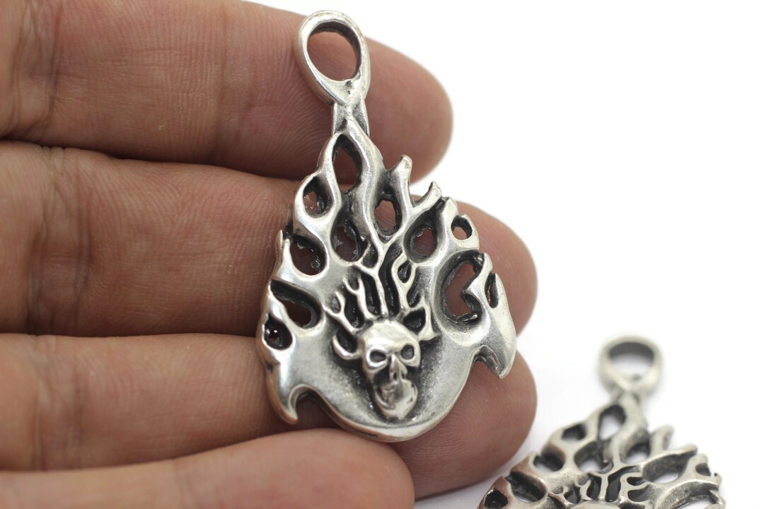 Antique Silver Ghost Rider Charms, Death Jewelry Necklace Charm ...