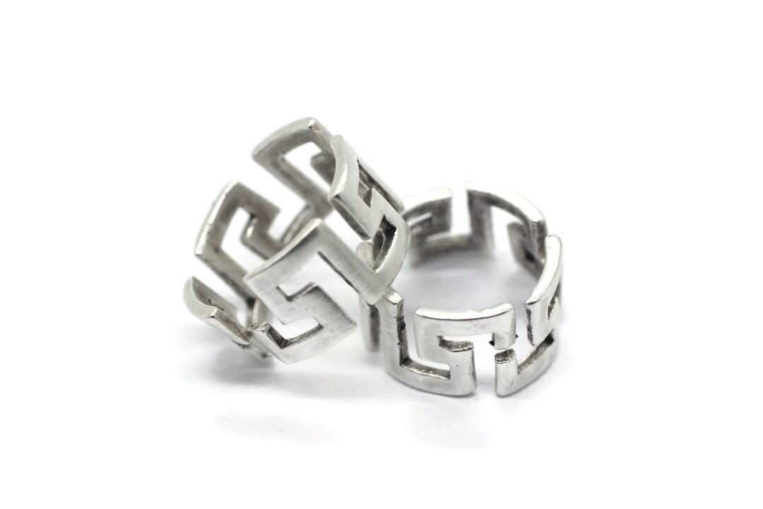Adjustable Matt Silver Plated Greek Key Ring | Greek Key Design Rings ...