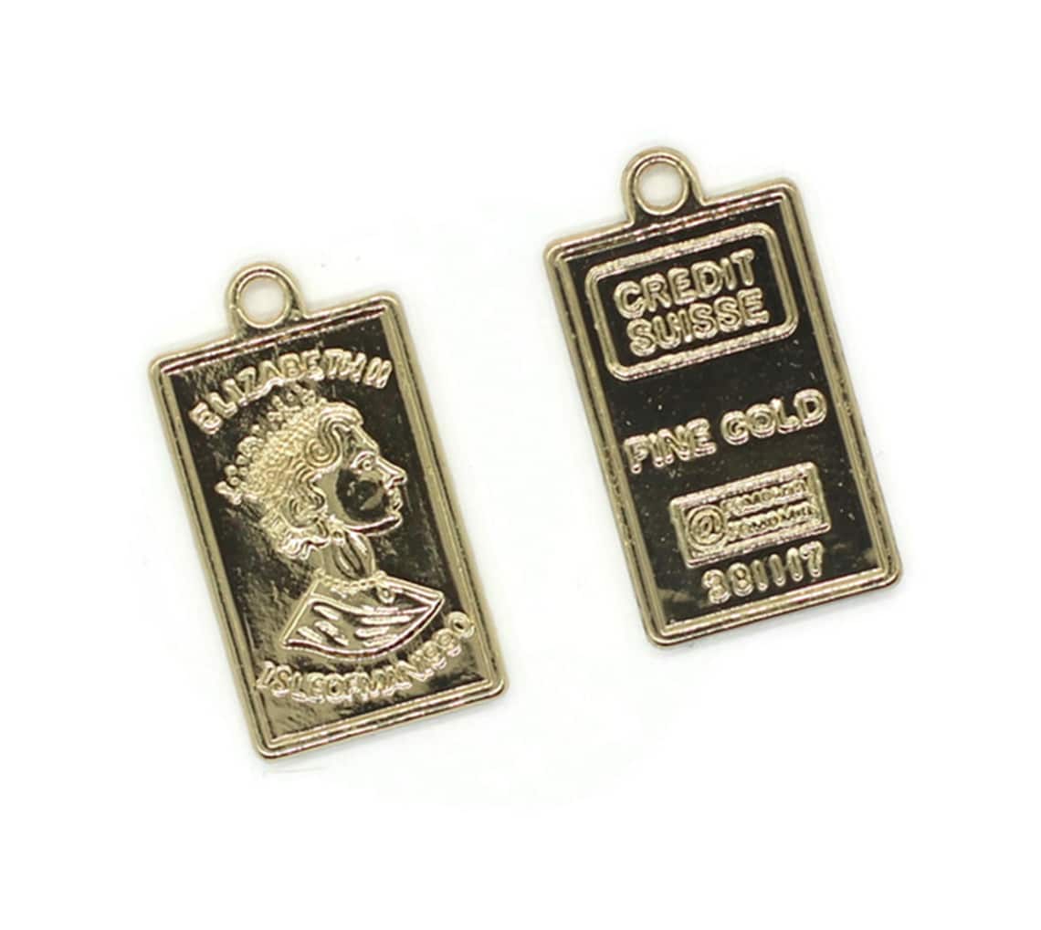 24k Shiny Gold Bar Pendant, 12x22mm Elizabeth Medallion, Credit Suisse ...