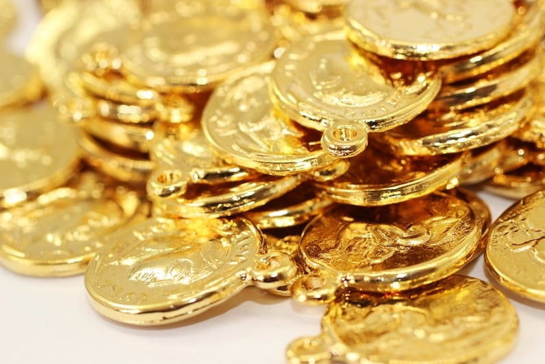 Shiny Gold Plated Coins 20x25 mm Gold Pendant double side | Etsy