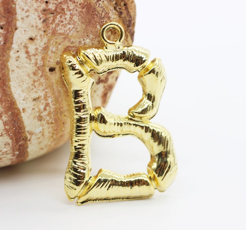 Letter B, Initial Alphabet Letter Pendant Necklace in 24k Shiny Gold ...