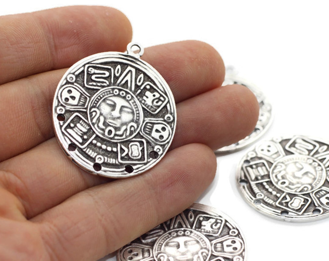 Ancient Aztec Coins, Matt Silver Coins, Coin Pendant, Double Side ...