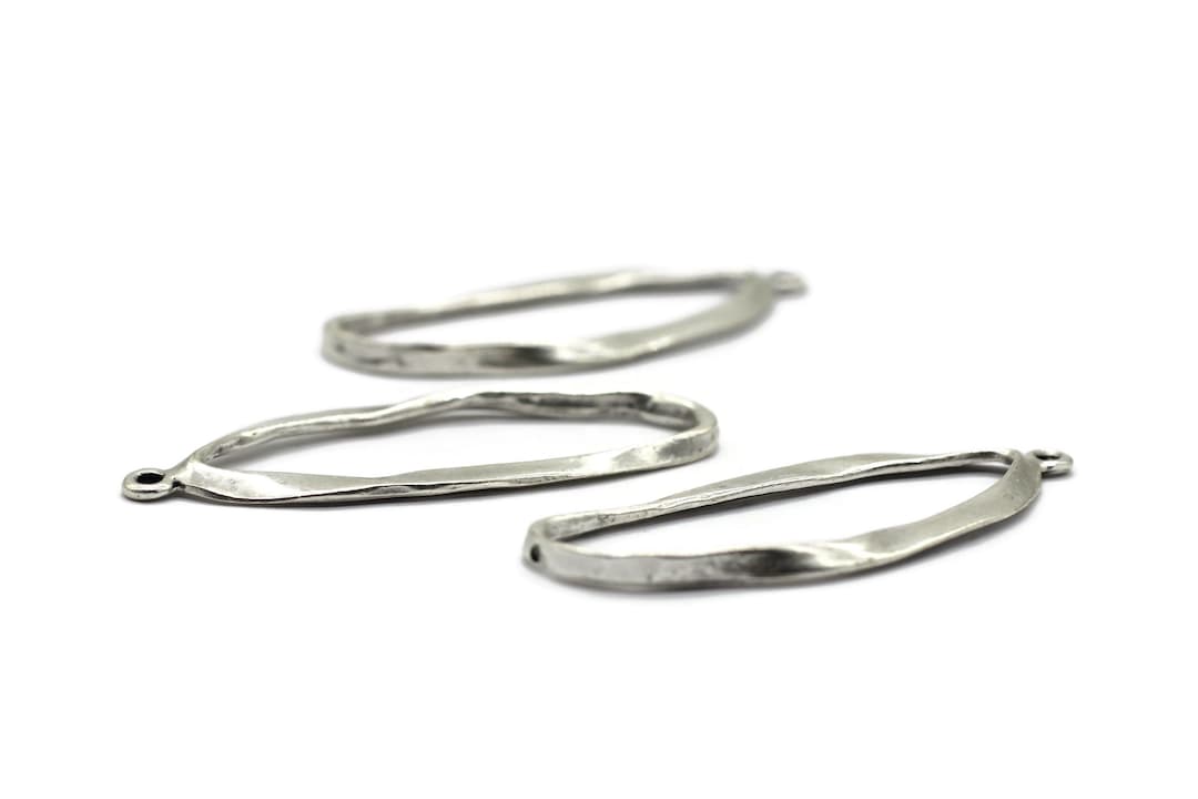Oval Ring Closed Loop, Pendant Connector, Large Antique Silver Curved ...