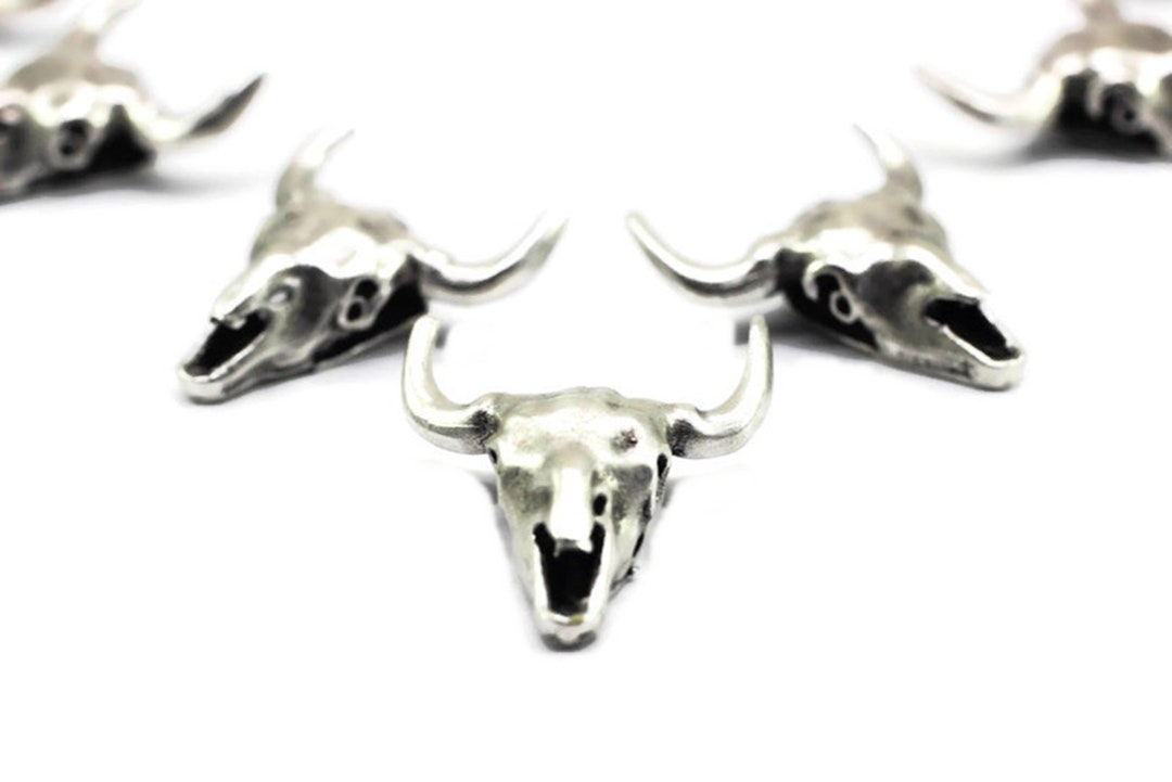 Matt Silver Cattle Charm 28 Mm, Horn Bead Charms, Cattle Skull, Buffalo ...
