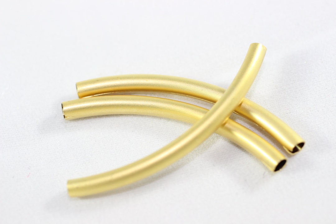 Premium Matte Gold Plated Curved Tubes, 4x42 Mm Curved Gold Tube Beads ...