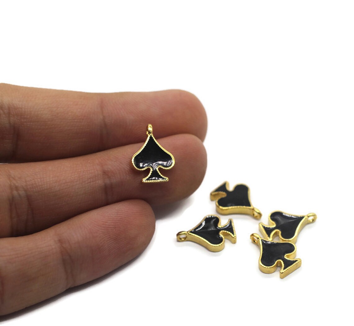 Gold Plated Spade Charm Personalized Gift Black Enameled - Etsy