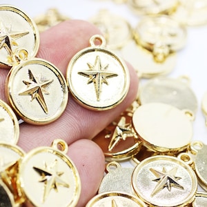 Shiny Gold North Star Charms, 19x23mm Gold Pendant, North Charm, Coin ...