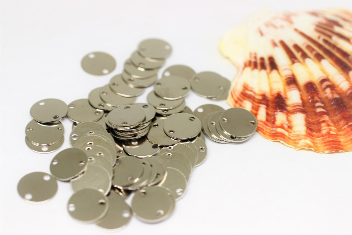 10 Mm Disc Silver Tone Tiny Round Charms, 10 Mm Two Holes Connectors ...