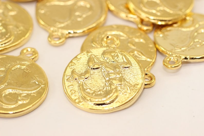 Shiny Gold Plated Coins, 22x26 Mm Gold Pendant, Double Side Charm ...