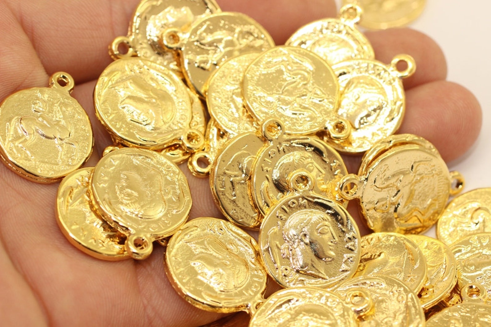 Shiny Gold Plated Coins 20x25 mm Gold Pendant double side | Etsy
