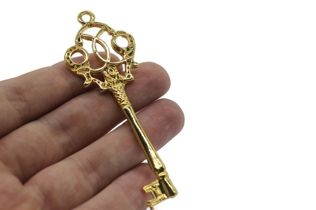 Shiny Gold Plated Key Charms, Huge Charms, 29x83mm, Key Pendant, Key ...