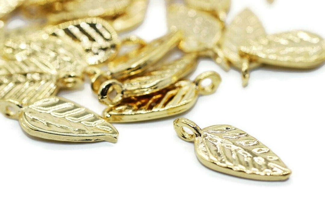Shiny Gold Leaf Pendant, Mini Leaf Pendant, Leaf Charms, 8x19mm Gold ...