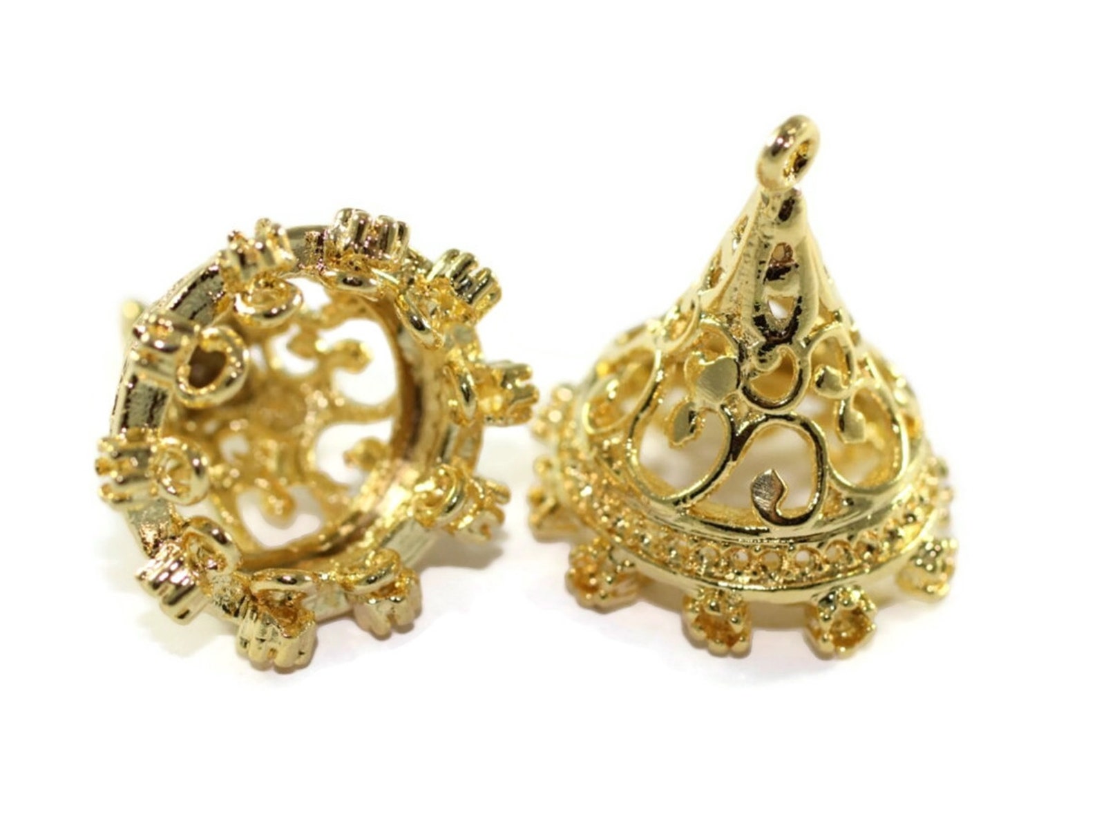 Gold Plated Conic Bead Caps, 14 Mm Inner Filigree Cone Caps, Tassel ...