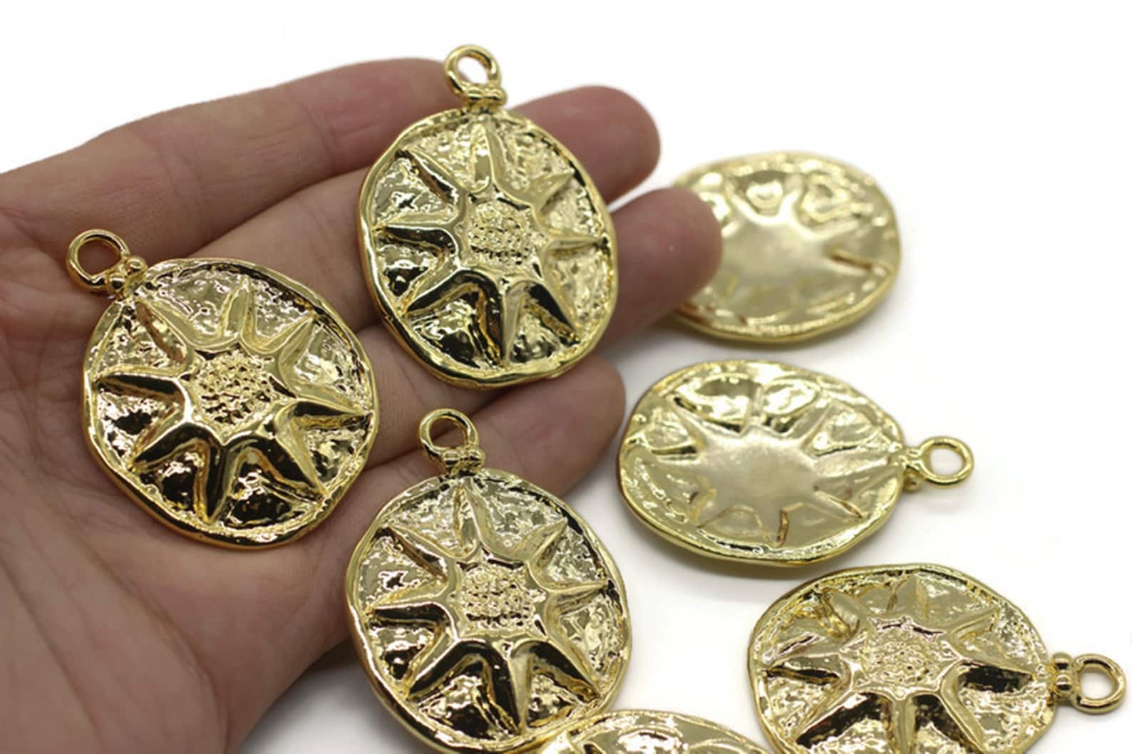 24K Shiny Gold Plated Sun Coins 37x48 Mm Gold Pendant Sun | Etsy