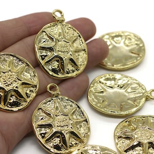 1 Pc 24K Shiny Gold Plated Sun Coins, 37x48 Mm Gold Pendant, Sun ...