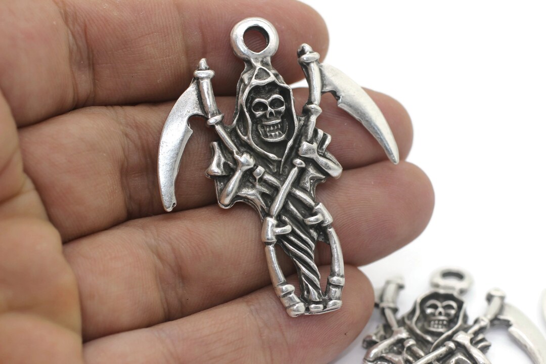 Antique Silver Reaper Charms, | Death Jewelry | Necklace Charm ...