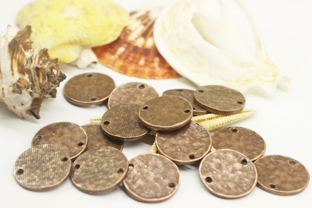 Antique Copper Hammered Coin Discs , 22 Mm Round Connectors , Bracelet ...
