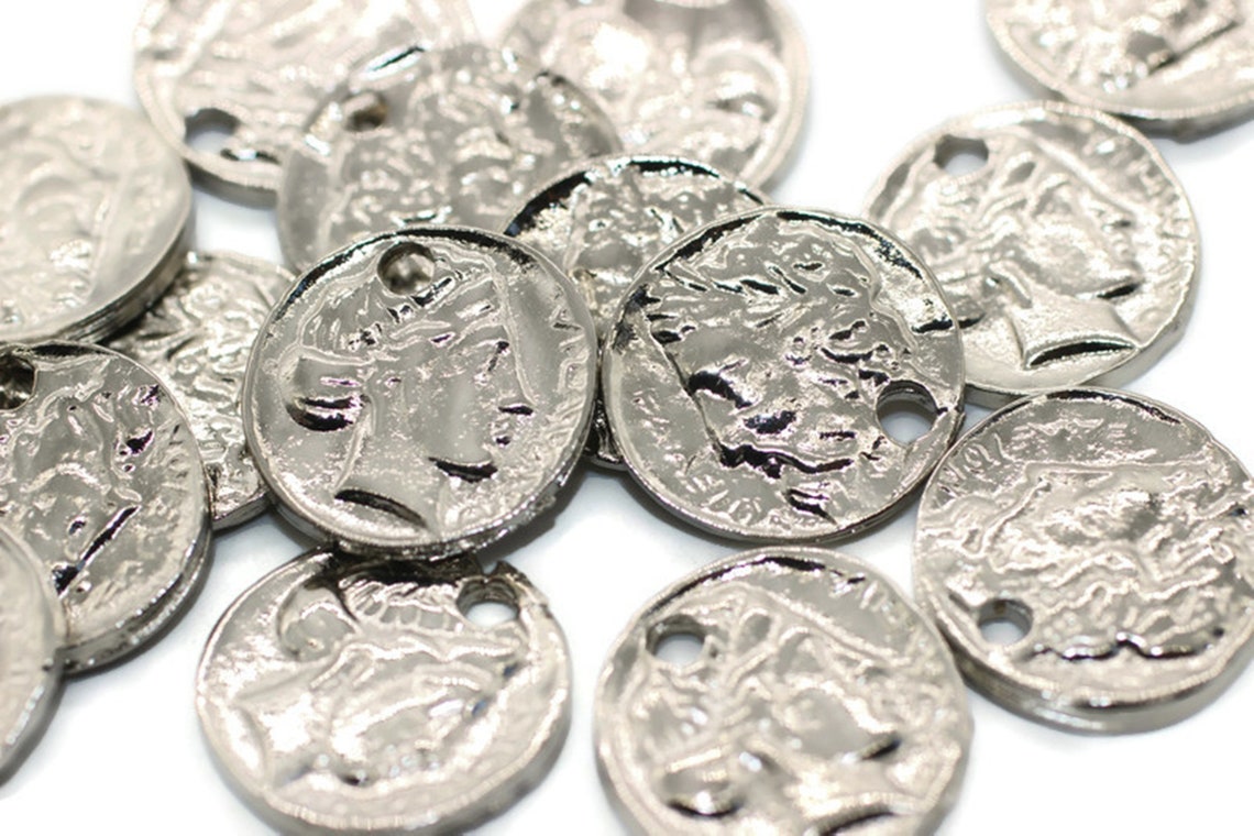 Rhodium Coins, 18 Mm Rhodium Pendant, Double Side Charms, Ancient Greek ...