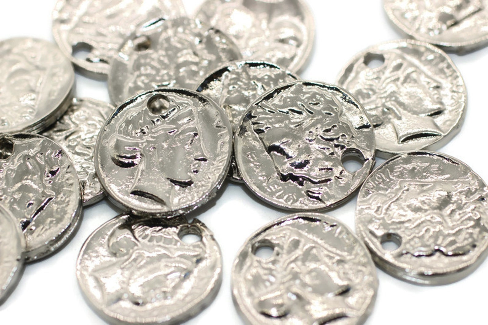 Rhodium Coins, 18 Mm Rhodium Pendant, Double Side Charms, Ancient Greek ...