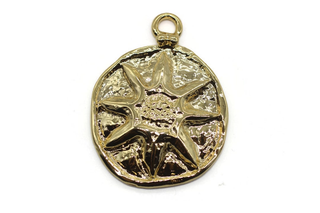 1 Pc 24K Shiny Gold Plated Sun Coins, 37x48 Mm Gold Pendant, Sun ...