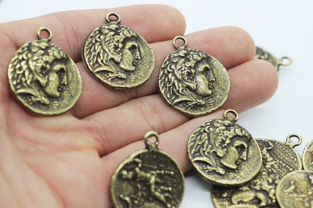Antique Bronze Coin Charms, King Leonidas of Sparta Charm, Roman ...