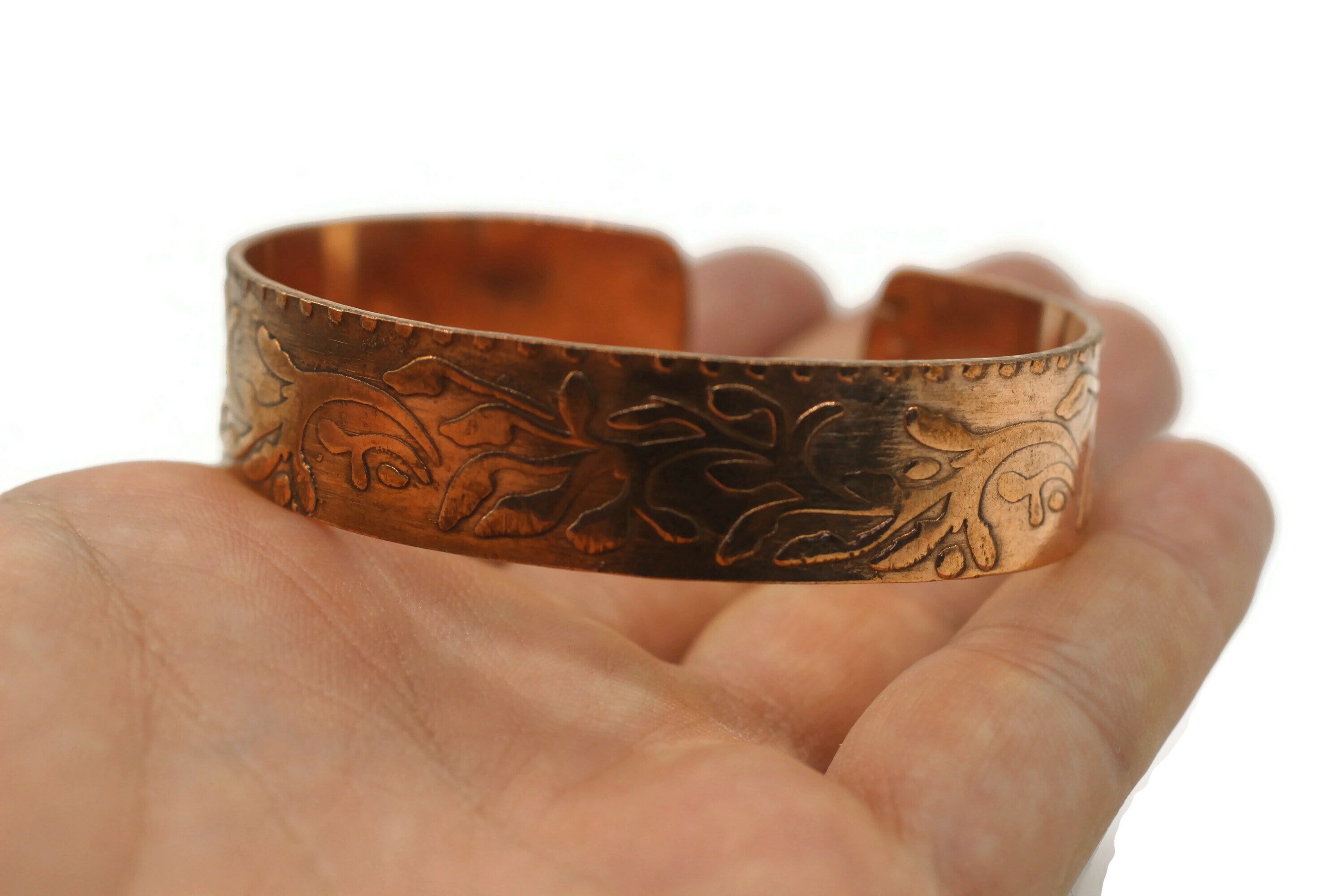 Adjustable Pure Copper Floral Design Bracelet | Copper Bangle | Flower ...
