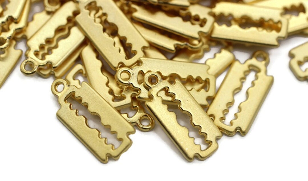Matt Gold Plated Razor Charms, Razor Bracelet and Necklace Findings ...