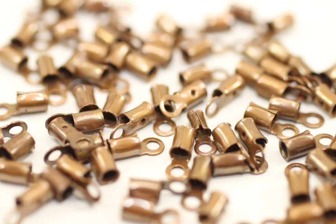 Antique Copper Leather Crimp Ends With Loop (3x8mm), Cord Ends, Crimp ...