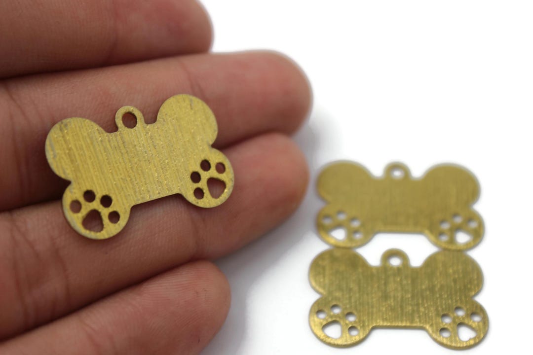 Blank Brass Dog Bone Tag Textured Charms for Engraving Pet ID Tag ...