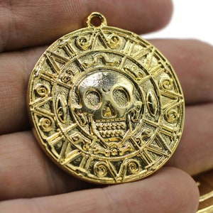 Shiny Gold Cursed Aztec Coin, 36x40 Mm Medallion Pendant Pirates of the ...