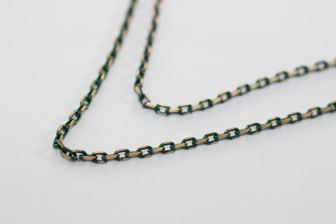 1.5x2.5 Mm Dark Green Chain Link, Brass Chains, Loose Chain, Gold Chain ...