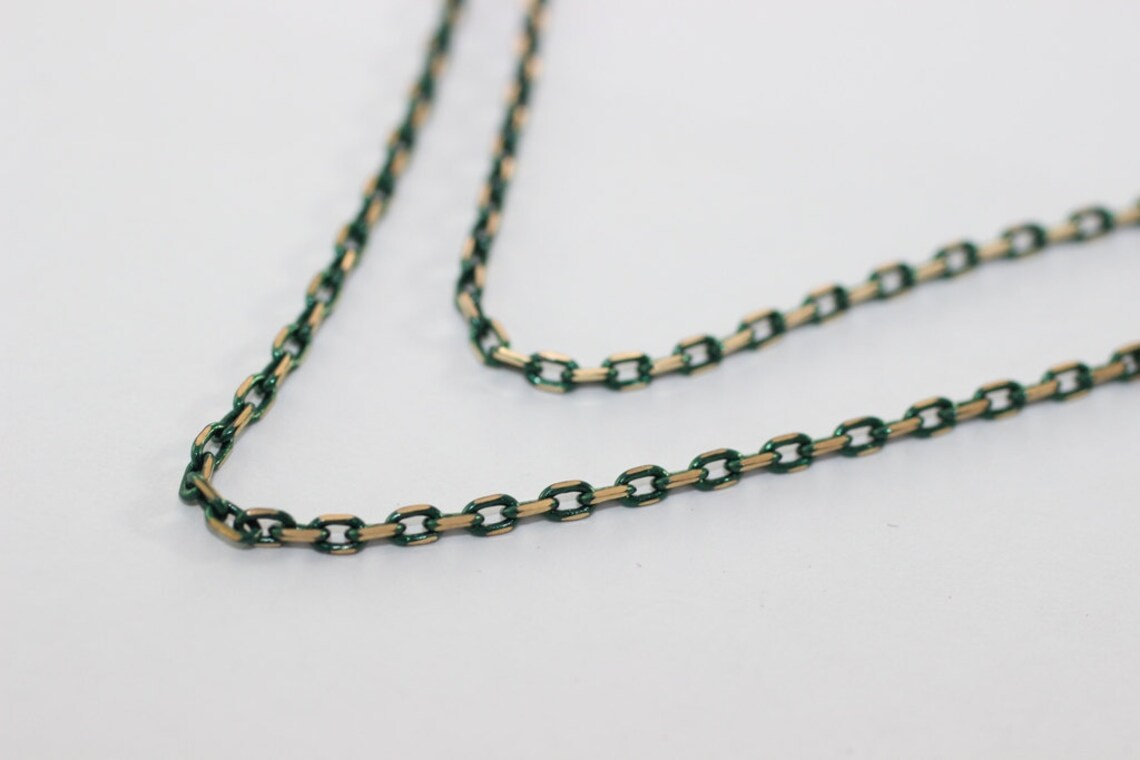 1.5x2.5 Mm Dark Green Chain Link, Brass Chains, Loose Chain, Gold Chain ...